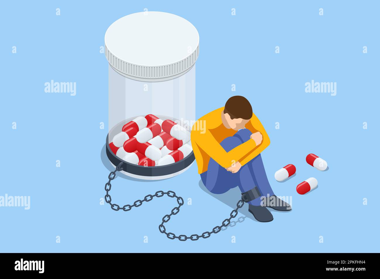 Isometric concept of dependence on pills, drugs, antidepressants ...