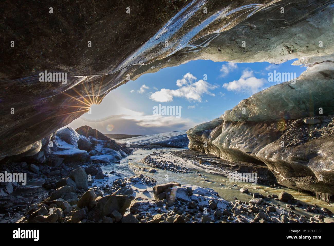 Entrance of the Crystal, natural ice cave in the Breiðamerkurjökull ...