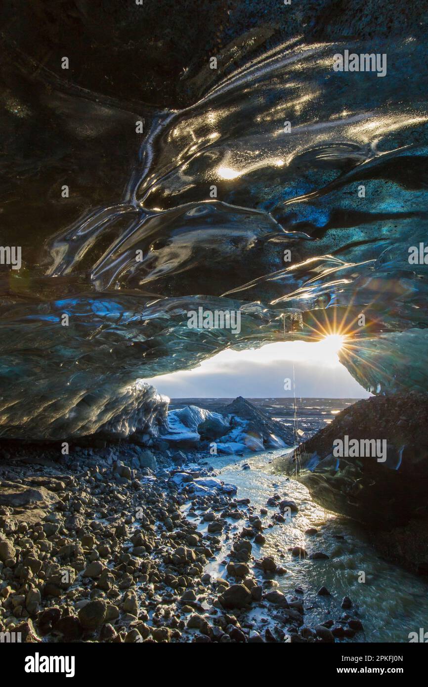 Entrance of the Crystal, natural ice cave in the Breiðamerkurjökull ...