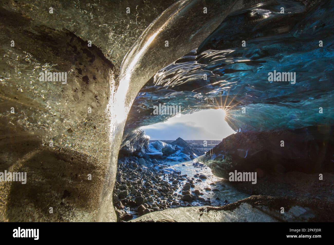 Entrance of the Crystal, natural ice cave in the Breiðamerkurjökull ...