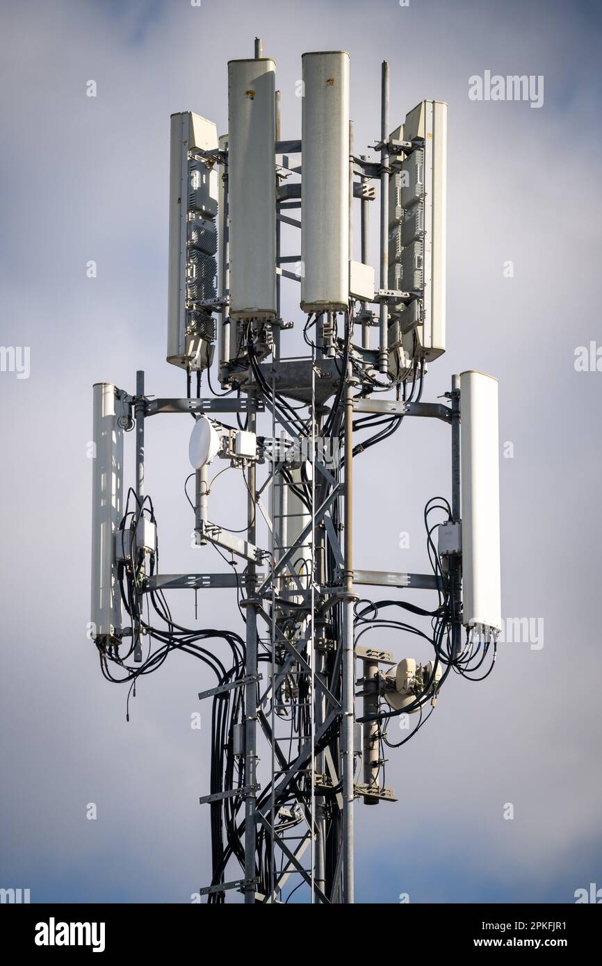A close-up of a 5G mobile phone transmitter mast in Cardiff, United Kingdom Stock Photo - Alamy