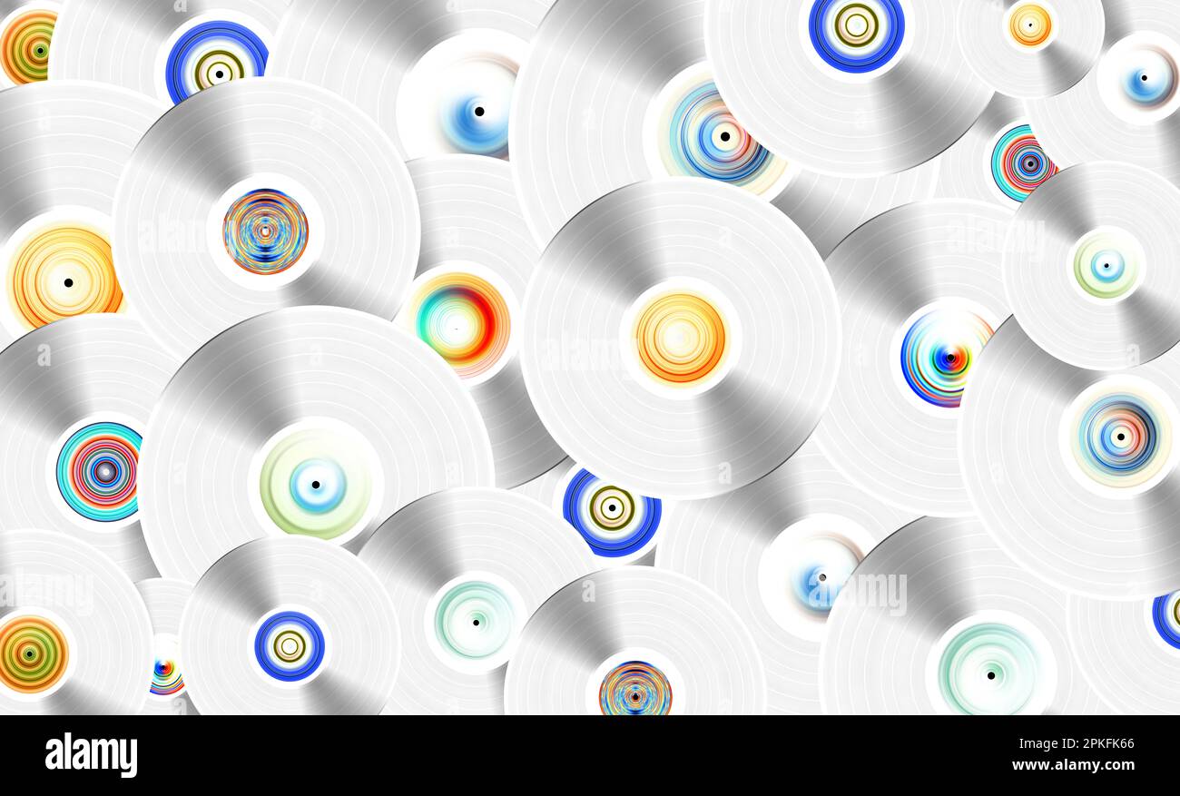 Vinyl records LP with graphics label, full background Stock Photo - Alamy