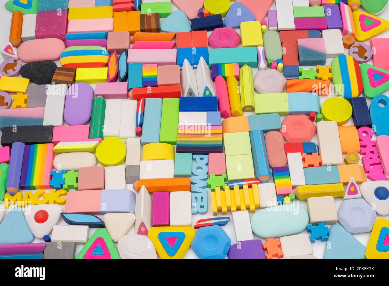 various shapes and colors of erasers Stock Photo - Alamy