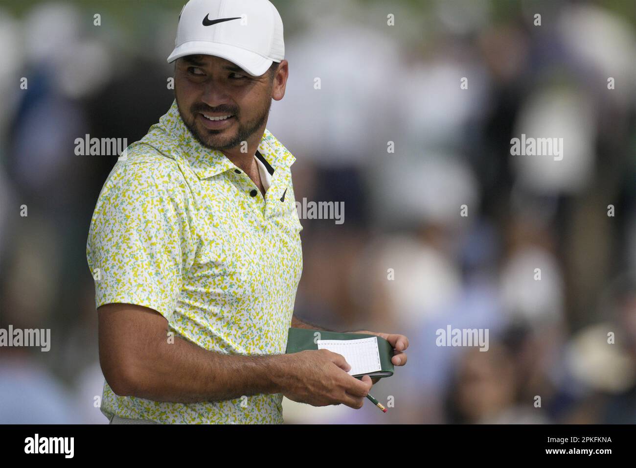 Augusta, United States. 07th Apr, 2023. Jason Day looks back at the cup ...