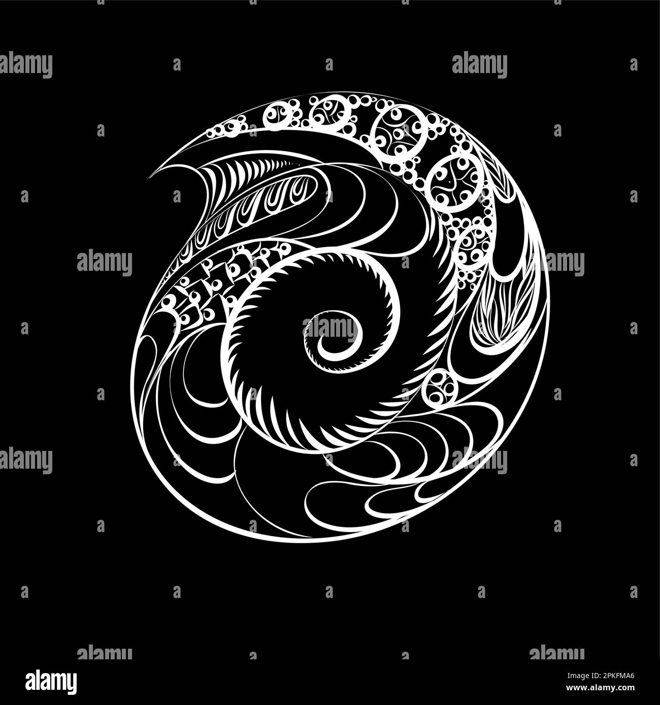 Hand Drawn Ornament with Floral Pattern. Shell Tattoo or Tribal art on ...