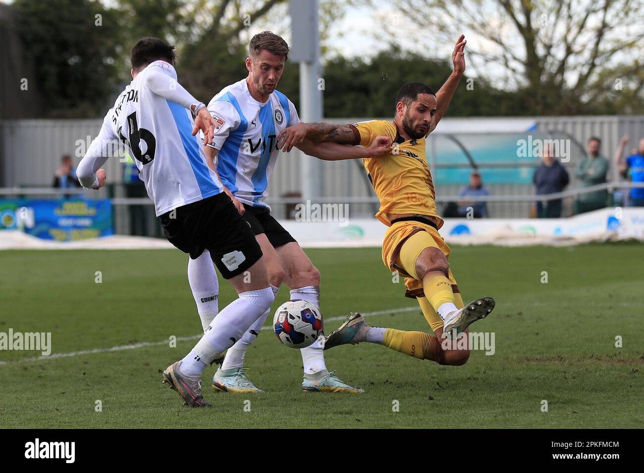 Sutton, UK. 07th Apr, 2023. Joe Kizzi of Sutton United puts in a ...