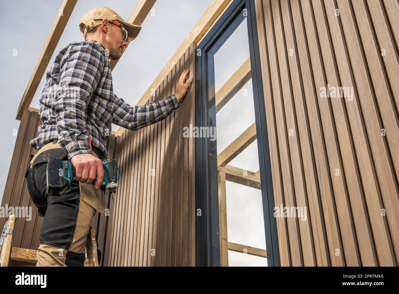 Professional Caucasian Construction Worker in His 40s Building Modern ...