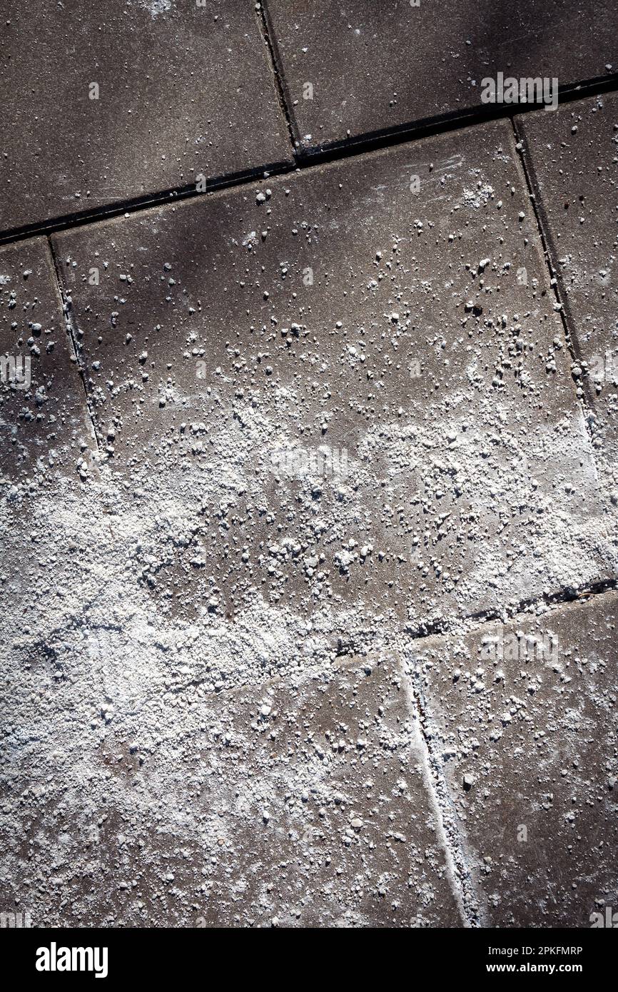 Close up of salt covered sidewalk texture. Urban environment and ...