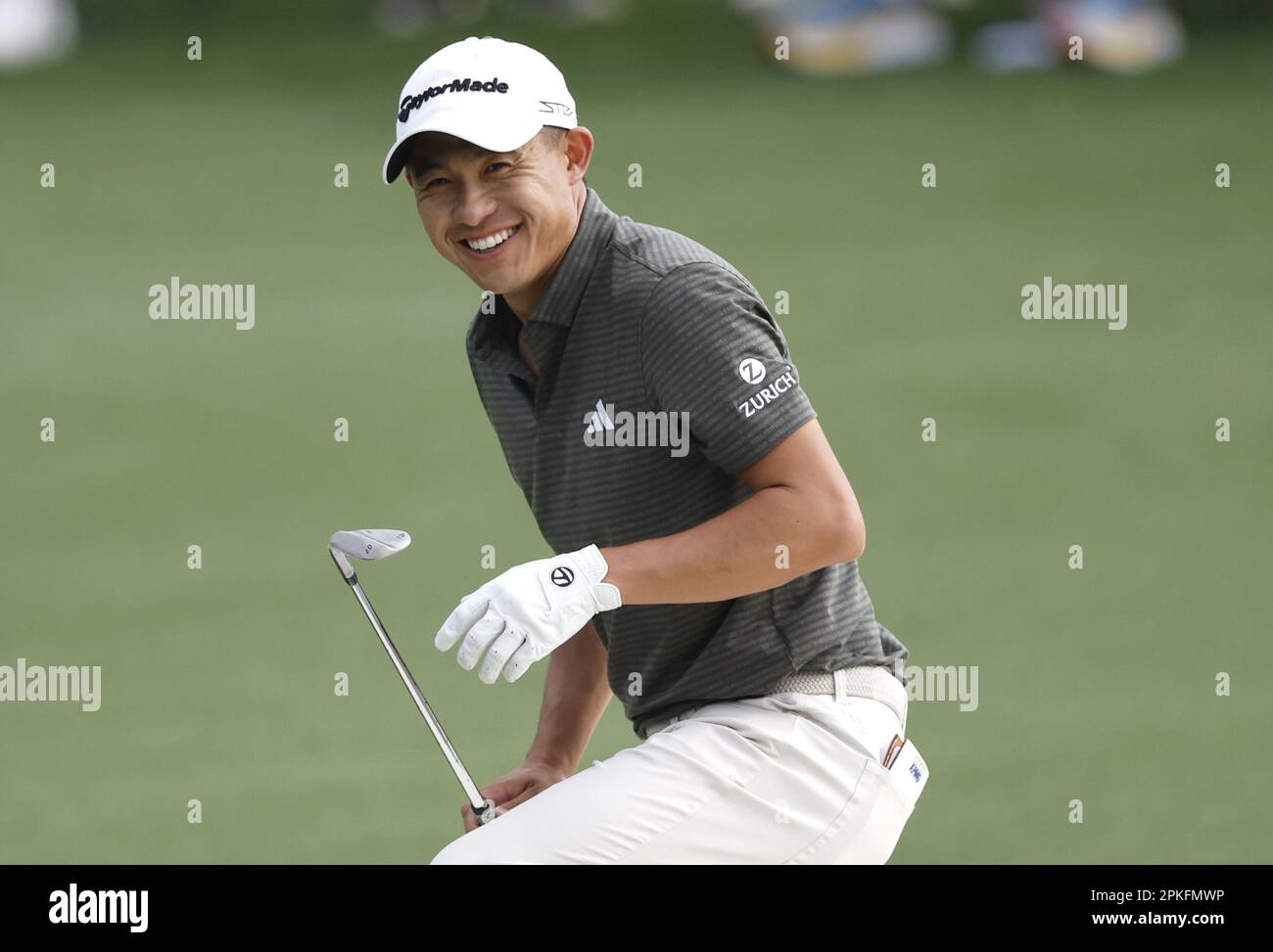 Augusta, United States. 07th Apr, 2023. Collin Morikawa reacts after ...