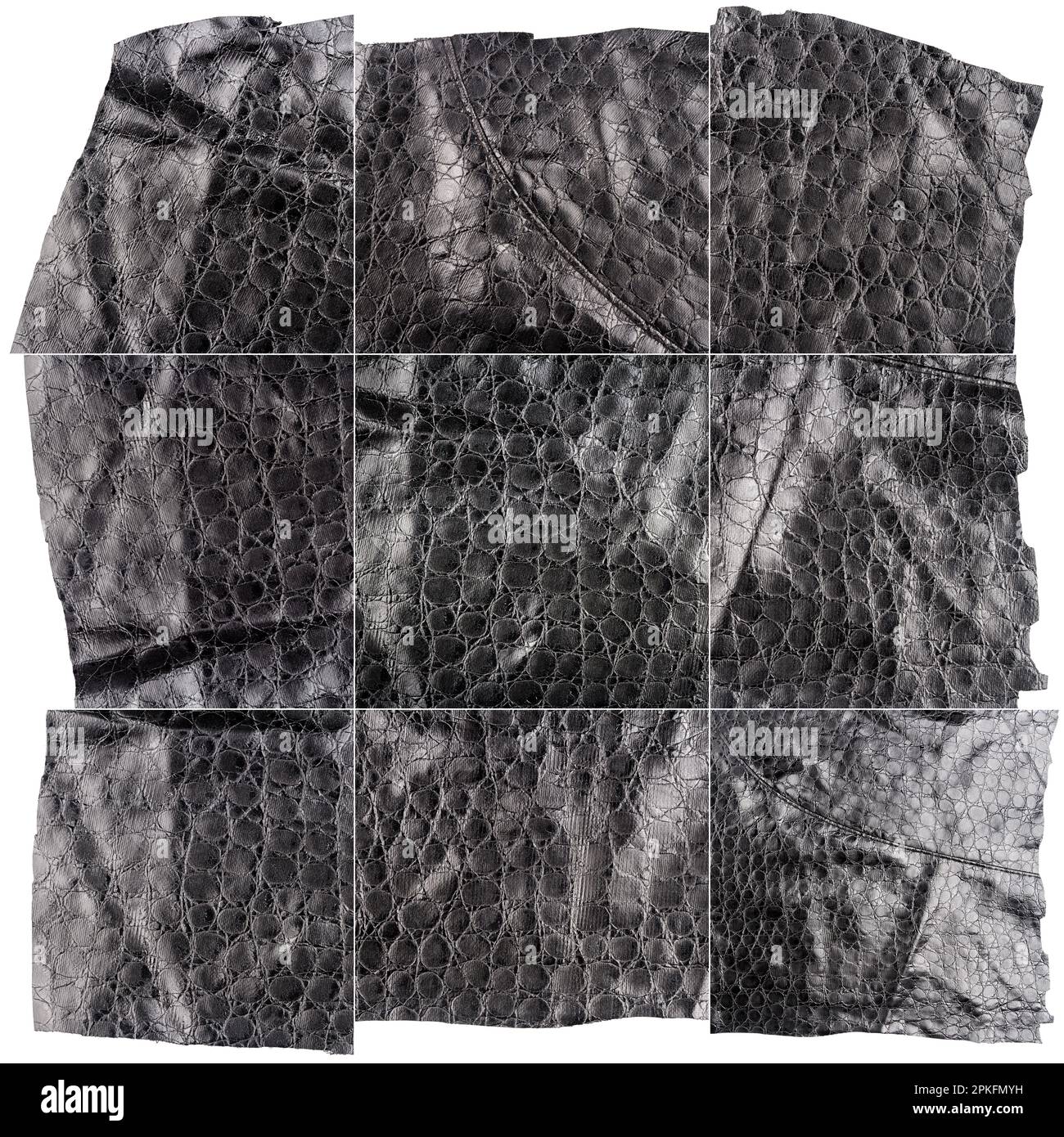 Collection of black leather textures isolated on white background ...