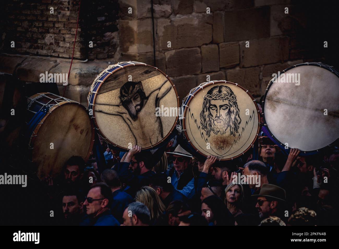 Calanda, Spain. 07th Apr, 2023. Drums depicting the face of Jesus ...