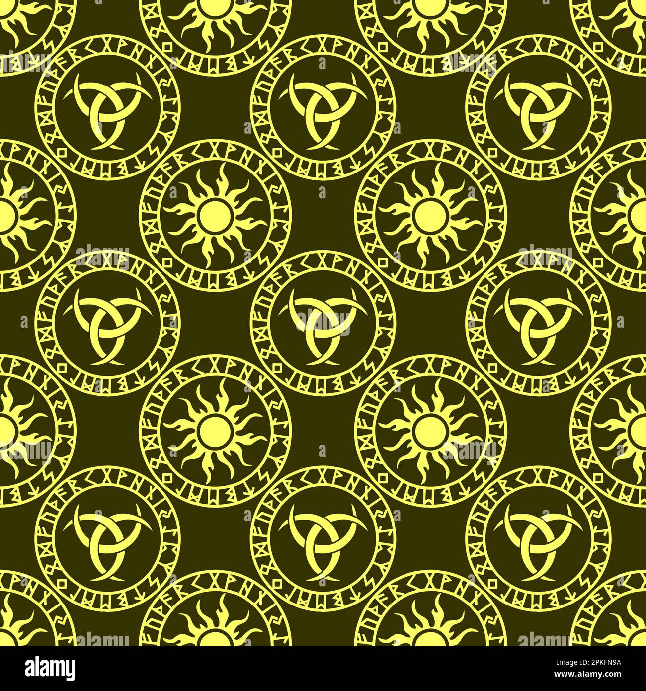 seamless celtic pattern of yellow round elements on a green background ...
