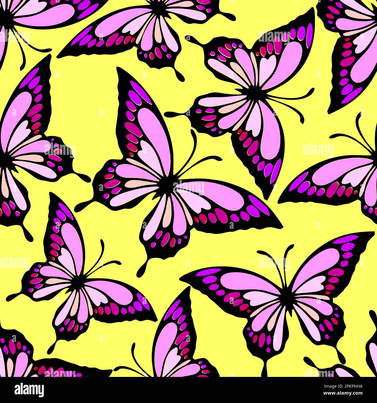 seamless pattern of bright colored butterflies on a yellow background ...