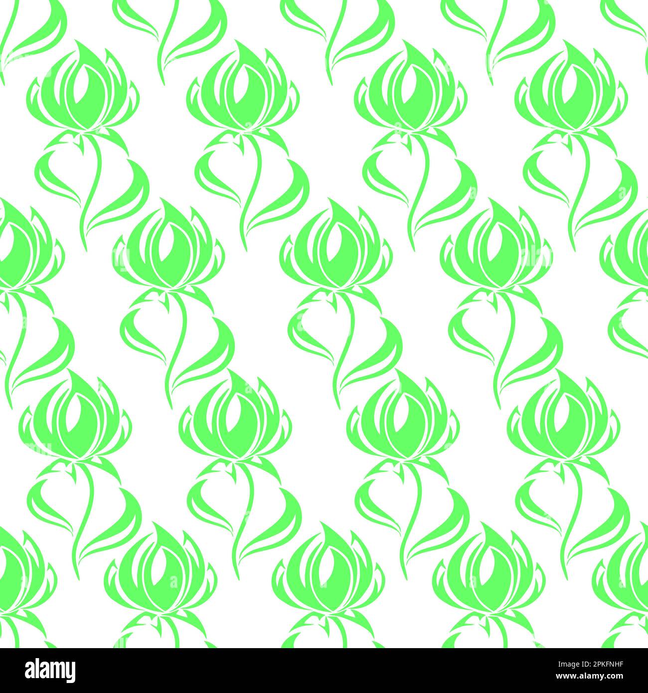 seamless contour pattern of large green flowers on a white background ...