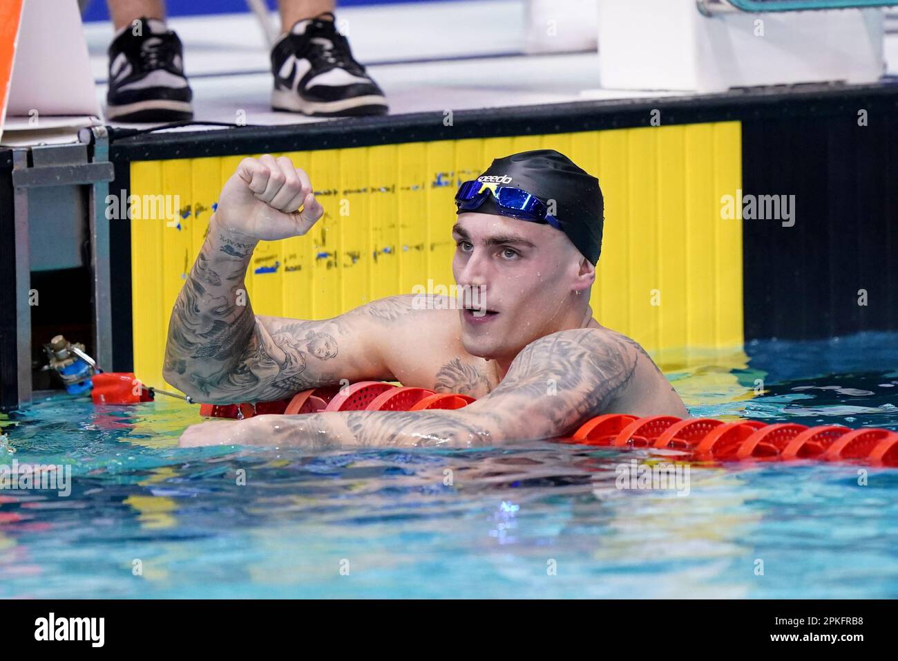 Bath PC’s Jacob Peters celebrates after winning the Men’s 100m ...
