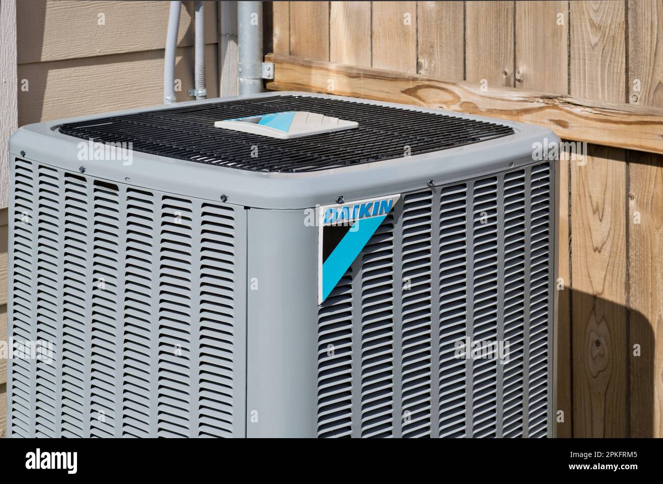 Houston, Texas USA 08-08-2022: Daikin air conditioner unit, corner view ...