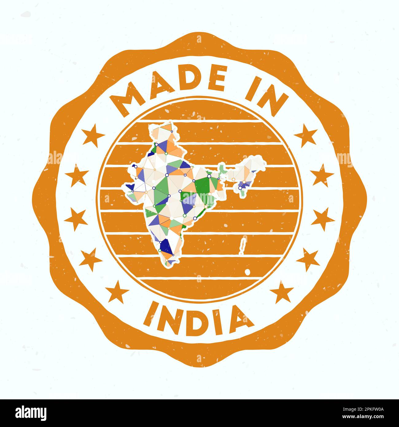 Made In India. Country round stamp. Seal of India with border shape ...