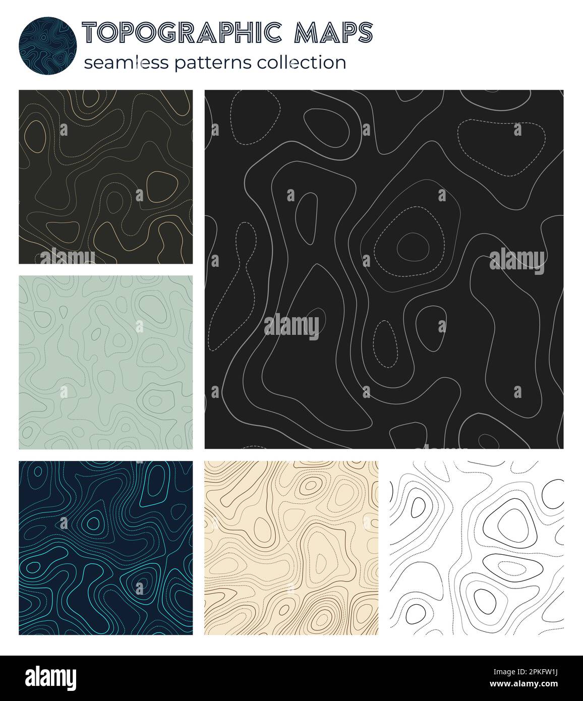 Topographic maps. Appealing isoline patterns, seamless design ...