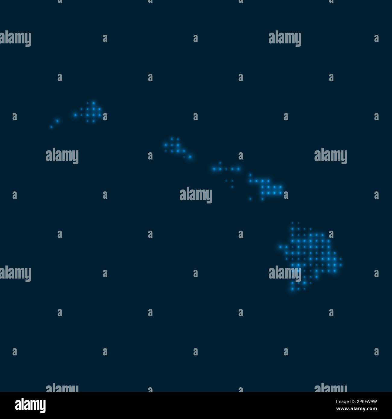 Hawaii dotted glowing map. Shape of the island with blue bright bulbs ...