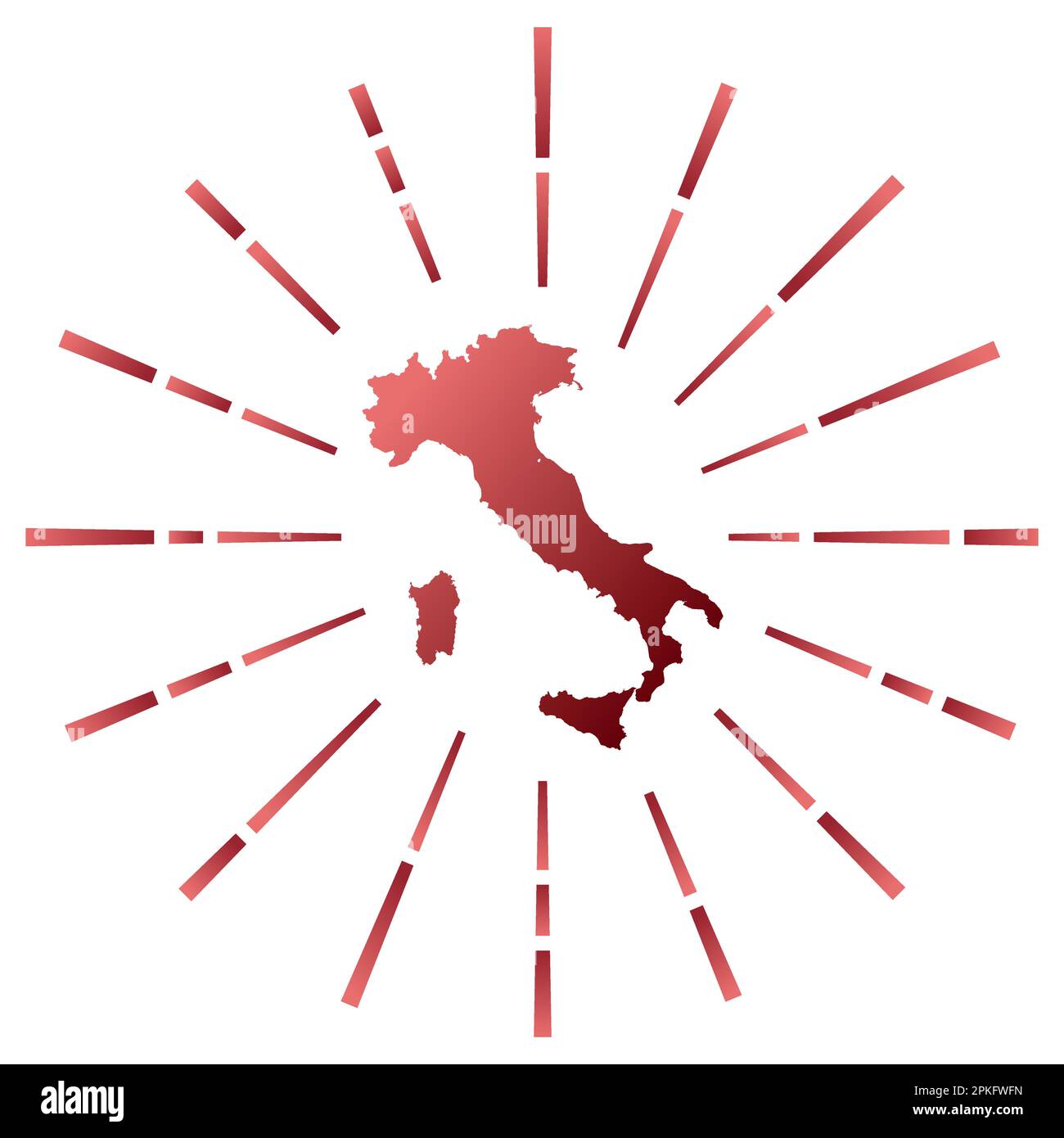 Italy gradiented sunburst. Map of the country with colorful star rays ...