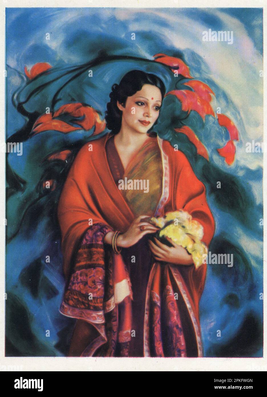 Old Vintage postcard of the USSR, 1961. Mrs. Devika Rani Choudhuri Roerich, the artist's wife by ...