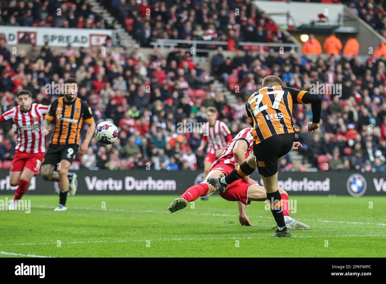 Regan Slater #27 of Hull City scores to make it 2-3 during the Sky Bet ...