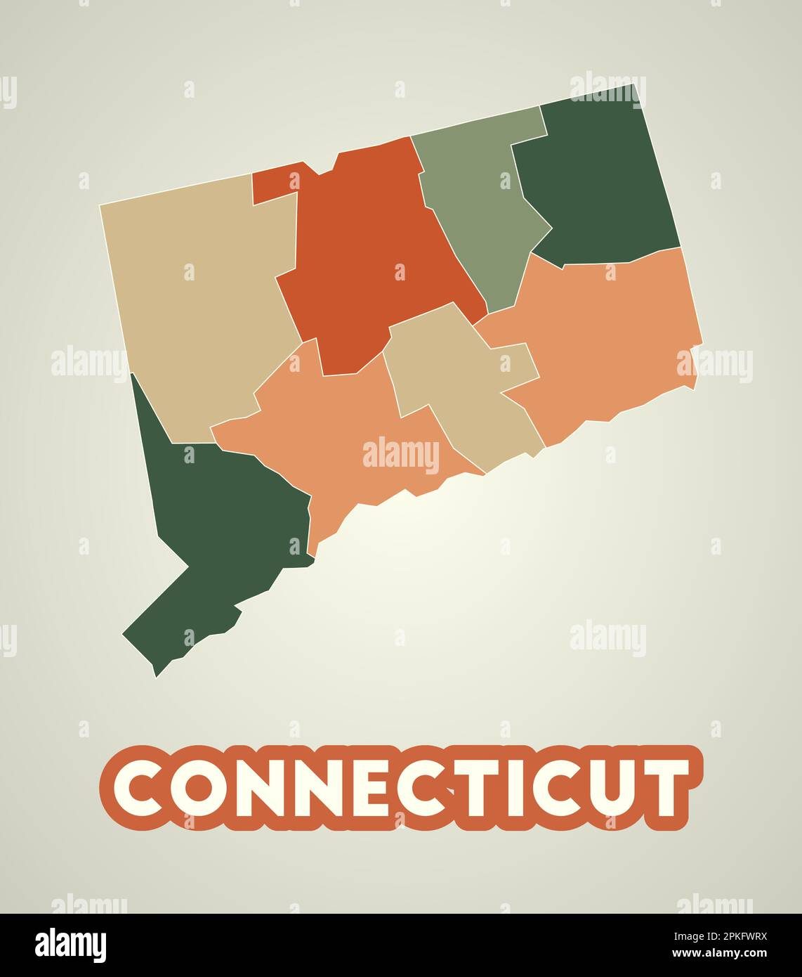 Connecticut poster in retro style. Map of the US state with regions in ...