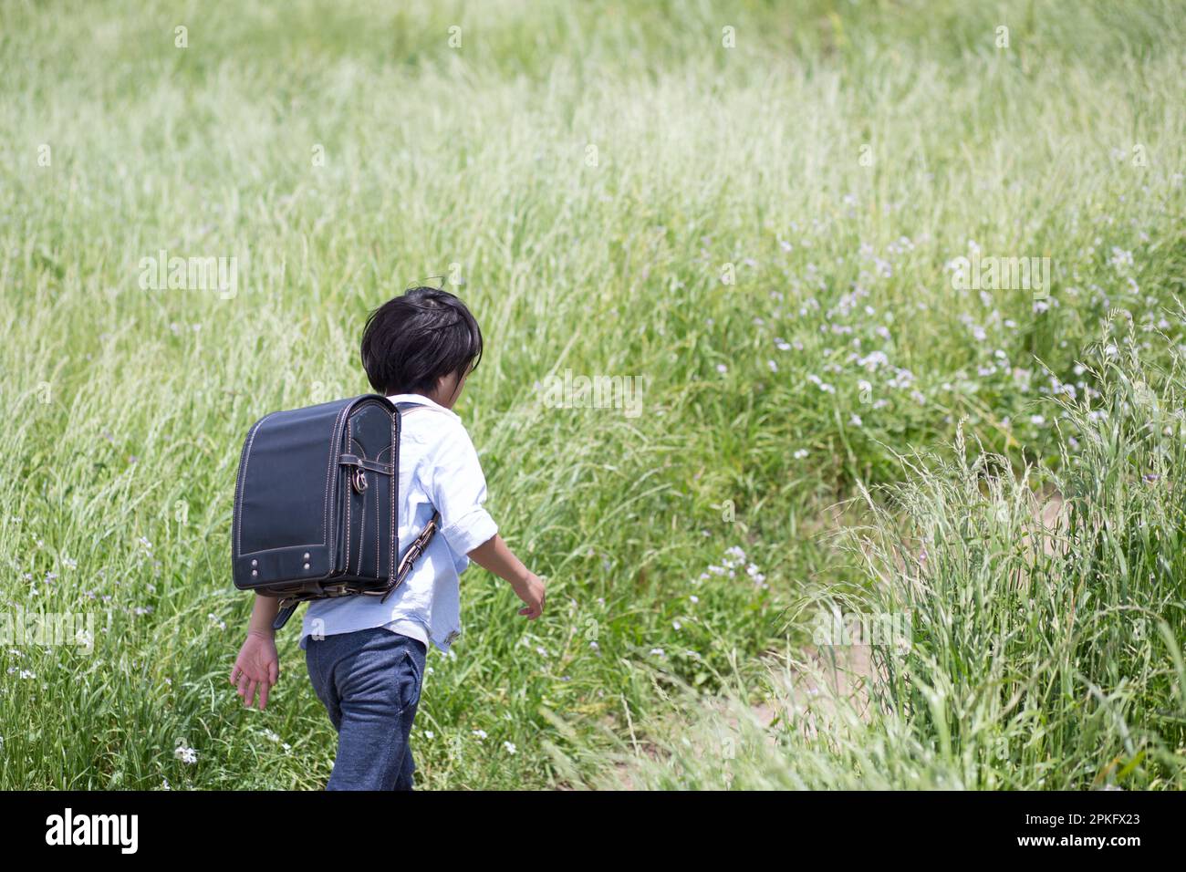 Boy walking with school bag on his back Stock Photo - Alamy