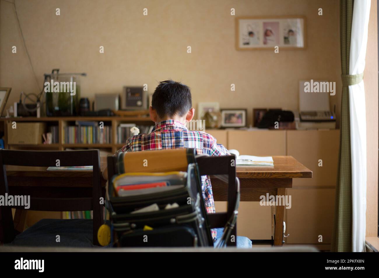 Boy studying in living room hi-res stock photography and images - Alamy
