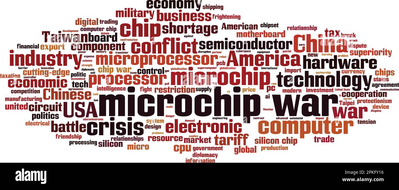 Microchip War Word Cloud Concept Collage Made Of Words About Microchip