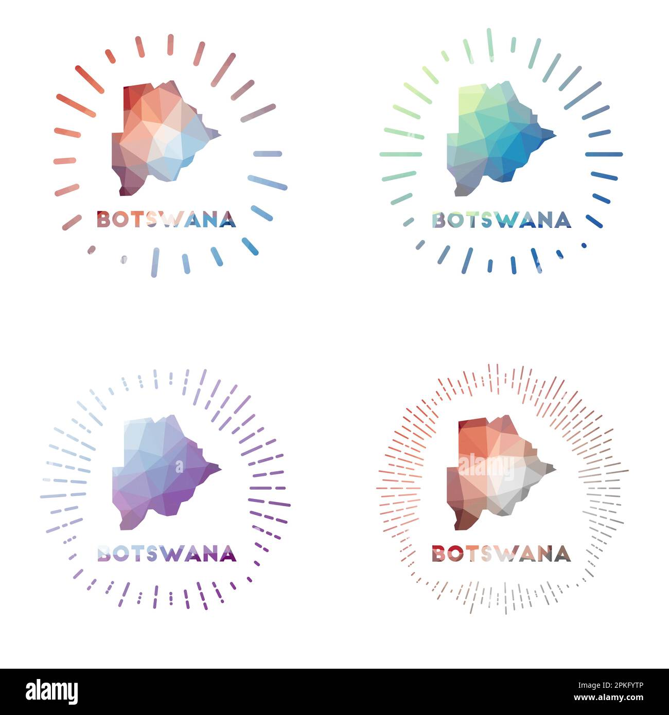 Botswana low poly sunburst set. Logo of country in geometric polygonal ...
