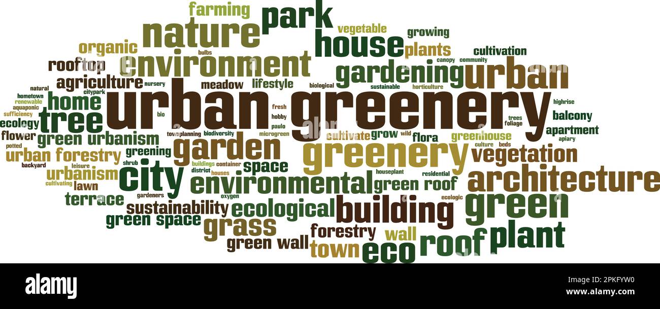 Urban greenery, word cloud concept. Collage made of words about urban ...