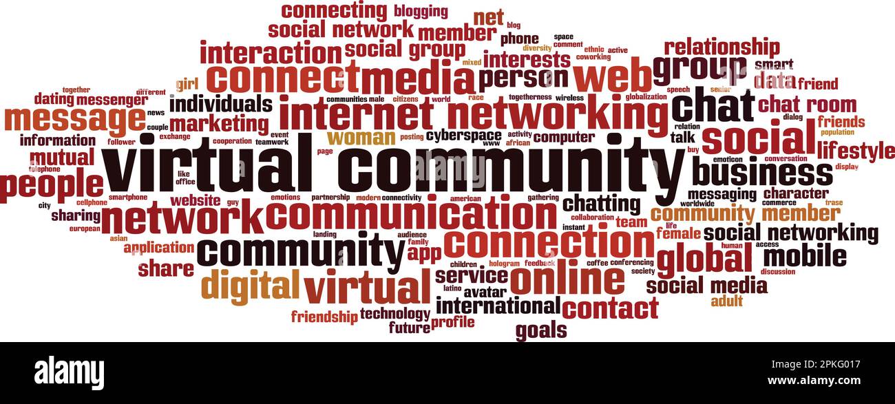 Virtual community, word cloud concept. Collage made of words about ...