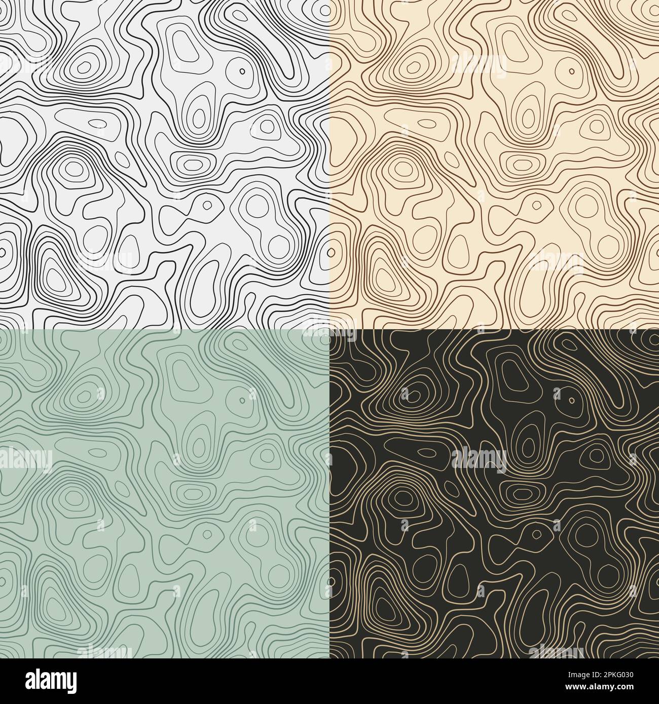 Topography patterns. Seamless elevation map tiles. Artistic isoline ...