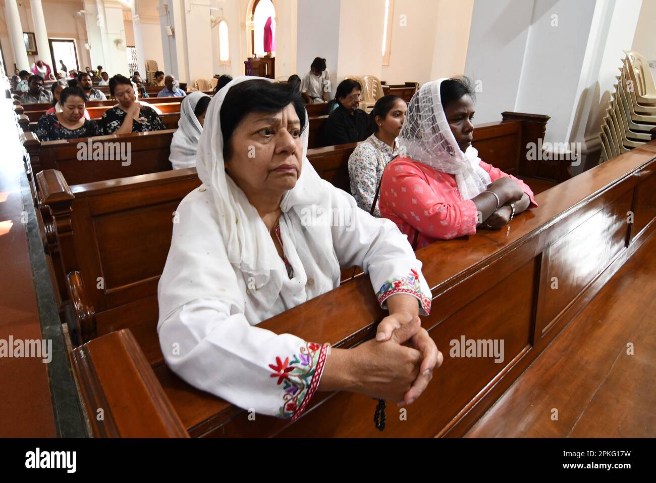 New Delhi, Delhi, India. 7th Apr, 2023. Christian devotees pray during ...