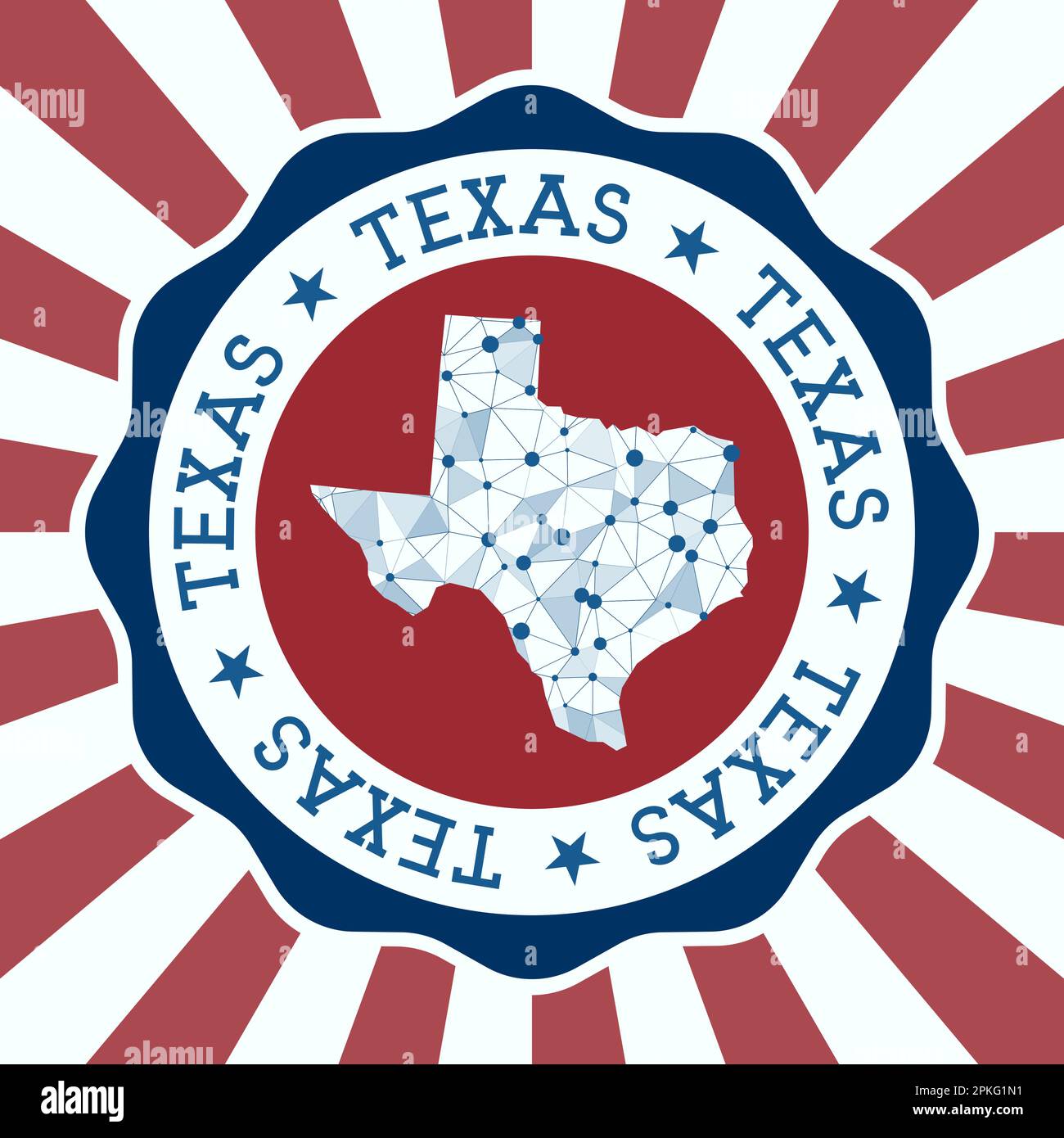 Texas Badge. Round logo of US state with triangular mesh map and radial ...