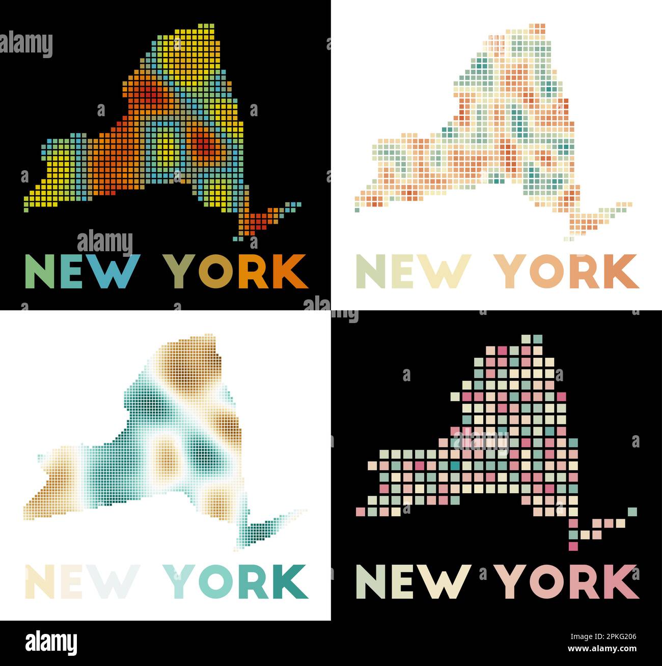 New York map. Collection of map of New York in dotted style. Borders of ...