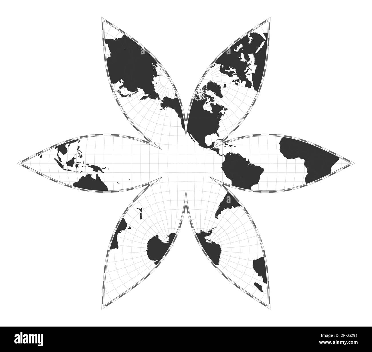 Vector world map. The U.S.-centric Gingery world projection. Plain ...