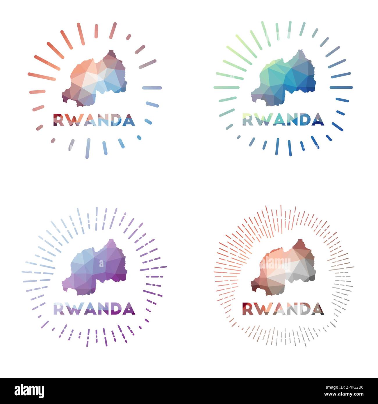 Rwanda low poly sunburst set. Logo of country in geometric polygonal ...
