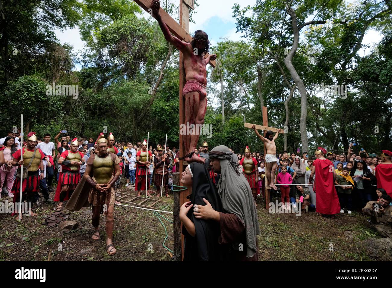 Faithful perform in a Way of the Cross reenactment in Atyra, Paraguay ...