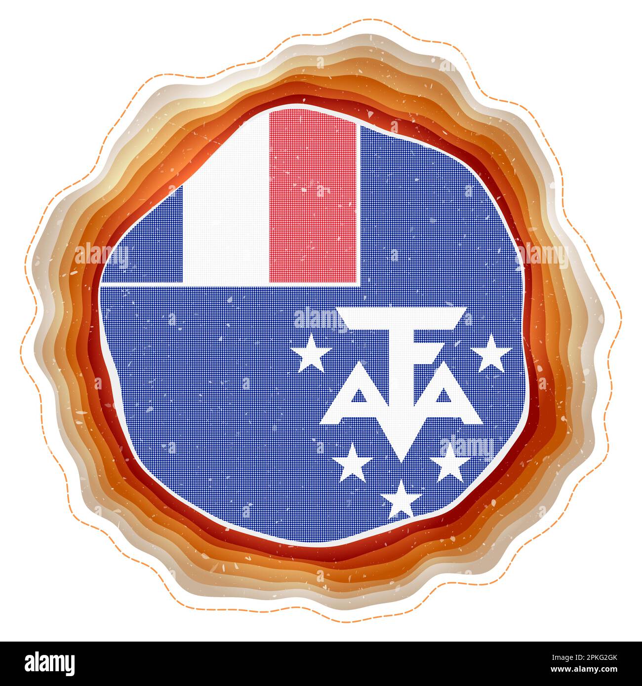 TAAF flag in frame. Badge of the country. Layered circular sign around ...