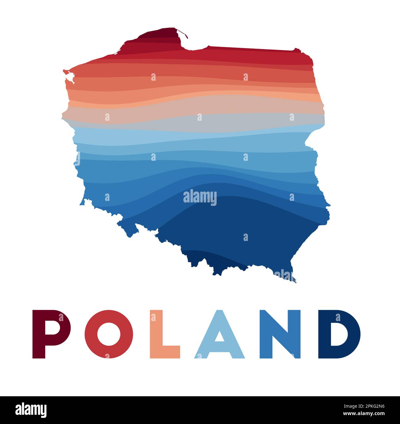 Poland map. Map of the country with beautiful geometric waves in red ...