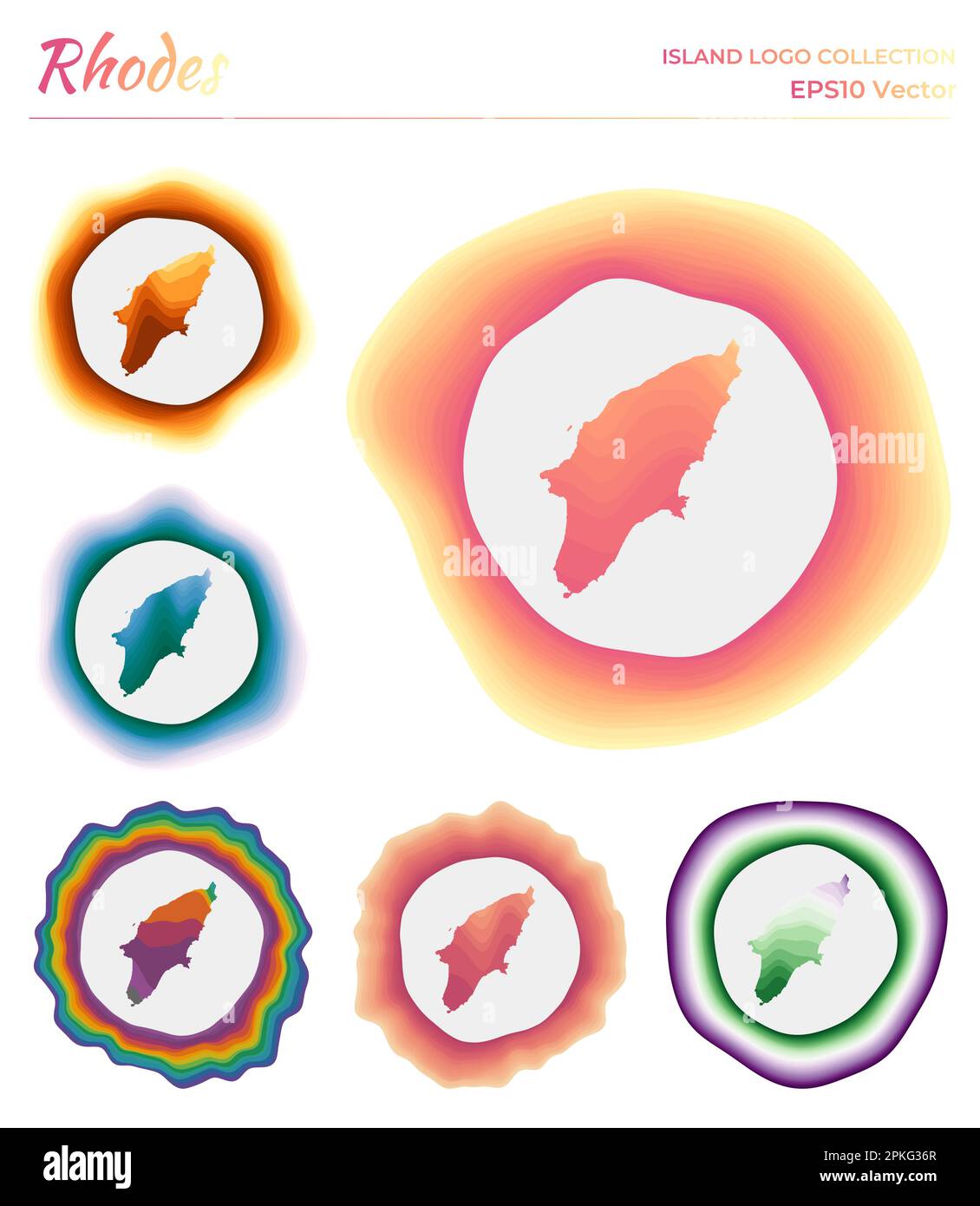 Rhodes logo collection. Colorful badge of the island. Layers around ...