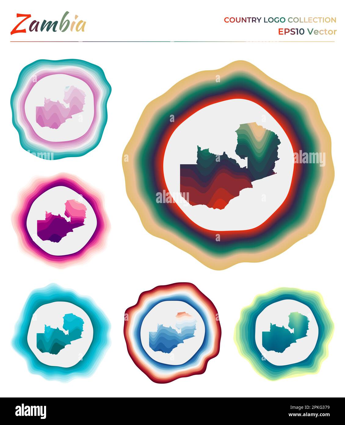Zambia logo collection. Colorful badge of the country. Layers around ...