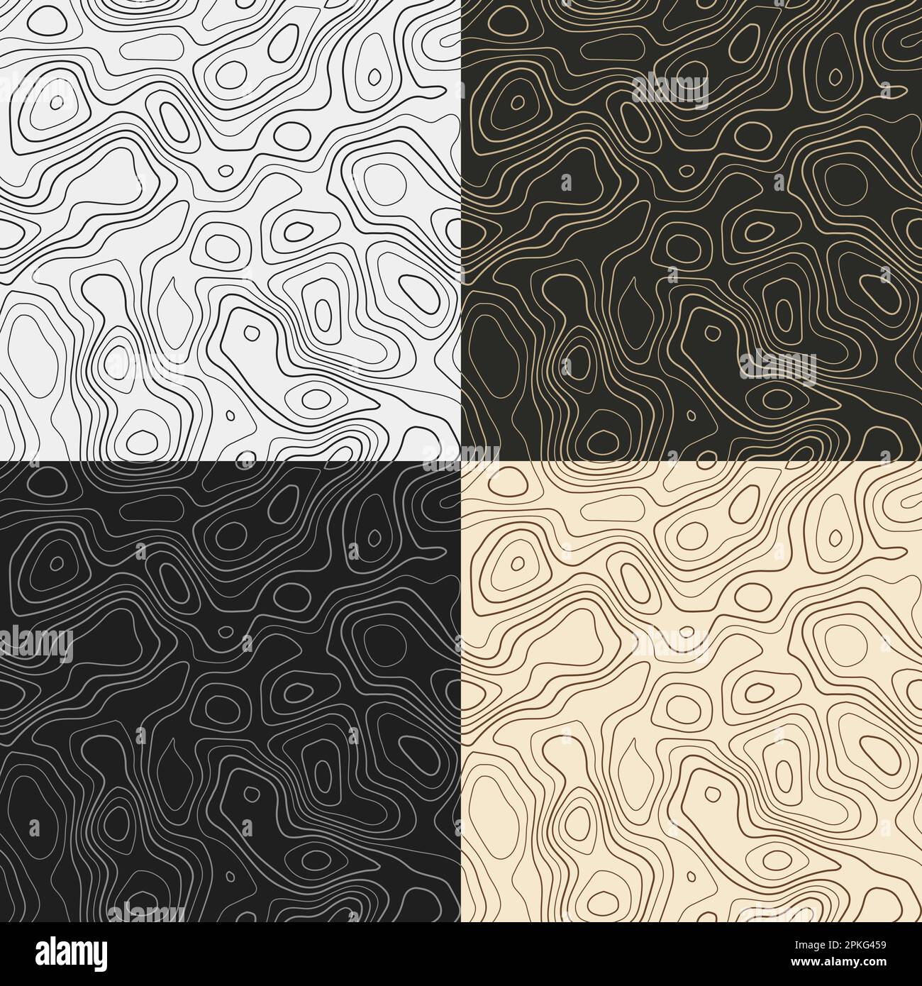 Topography patterns. Seamless elevation map tiles. Artistic isoline ... Topography patterns. Seamless elevation map tiles. Artistic isoline ...