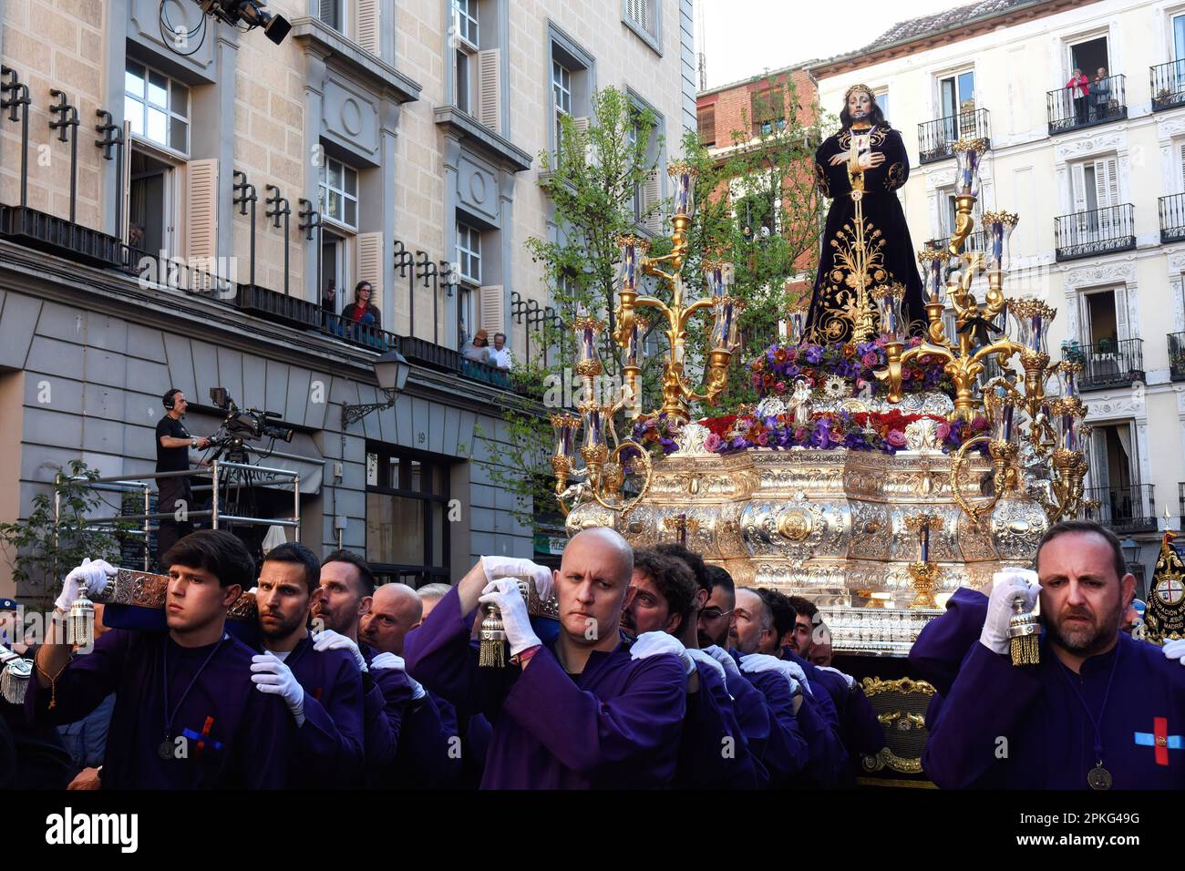 Walkers seen carrying the image of Jesus Christ during the Holy Week ...