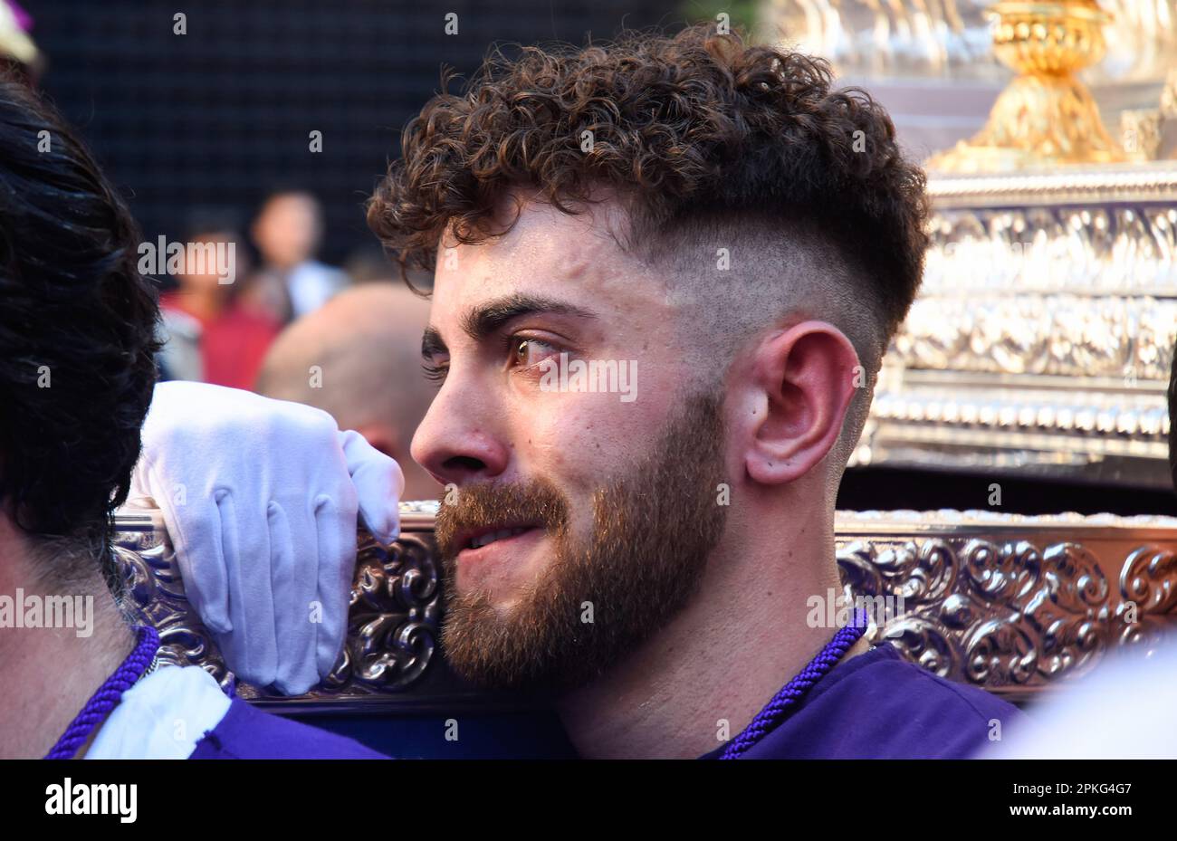 A walker seen carrying the image of Jesus Christ during the Holy Week ...