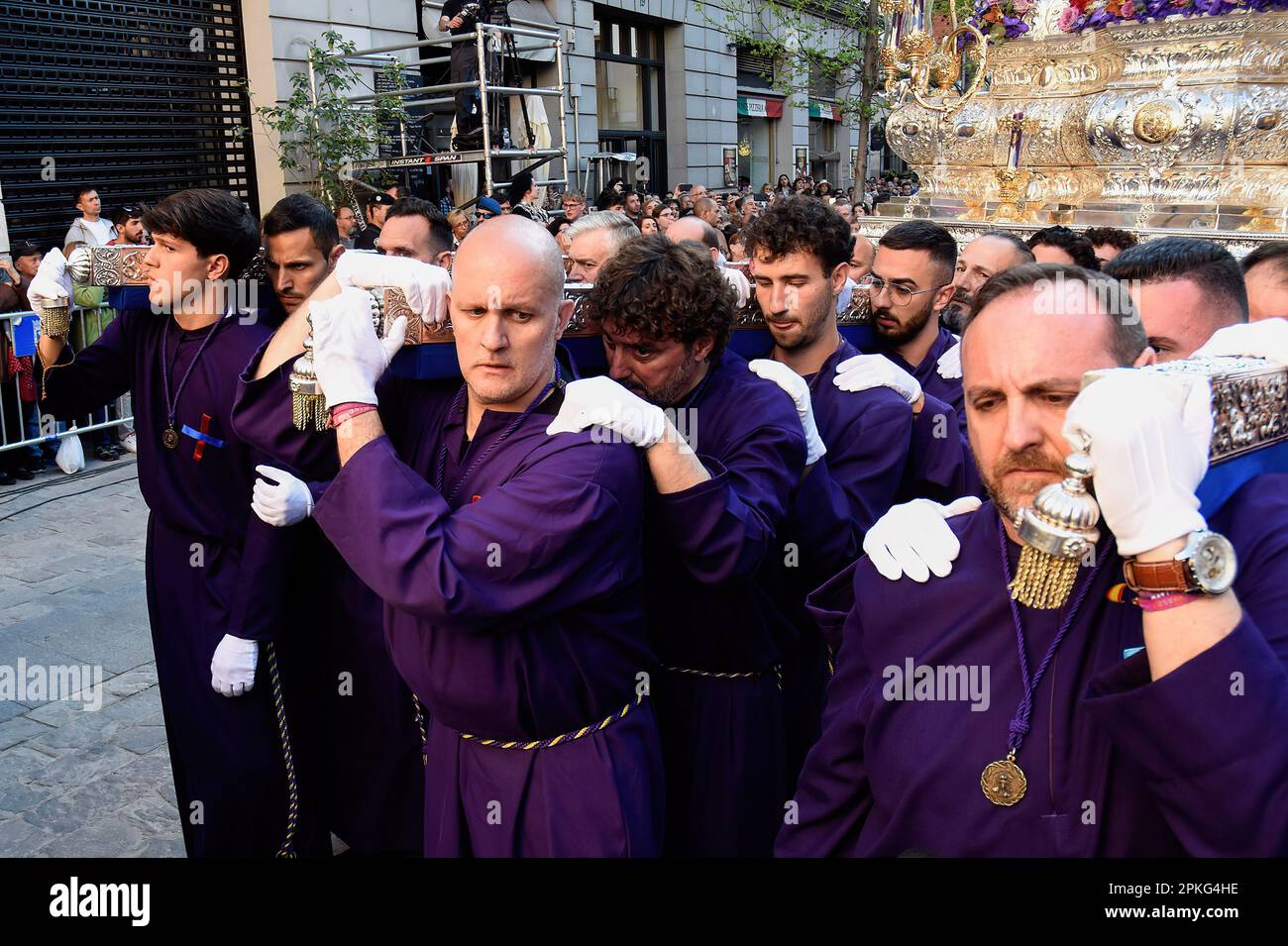 Walkers seen carrying the image of Jesus Christ during the Holy Week ...