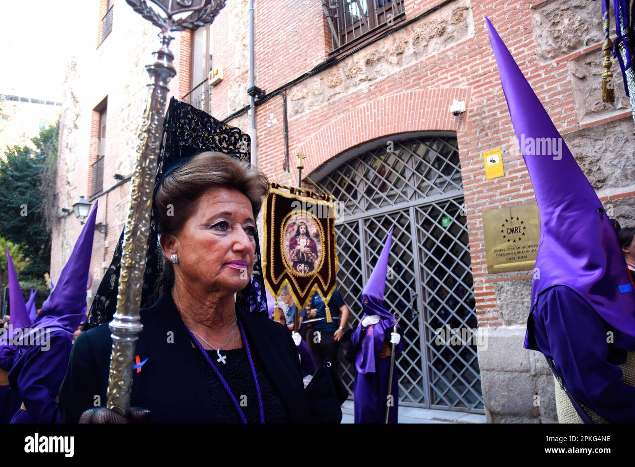 A woman dressed in black seen among the Nazarenes during the Holy Week ...