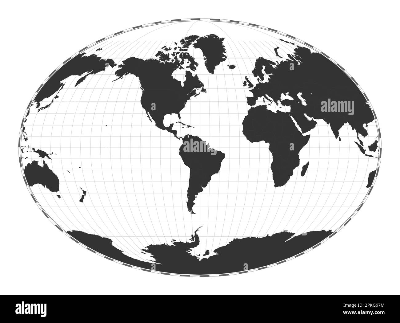Vector world map. Fahey pseudocylindrical projection. Plain world ...
